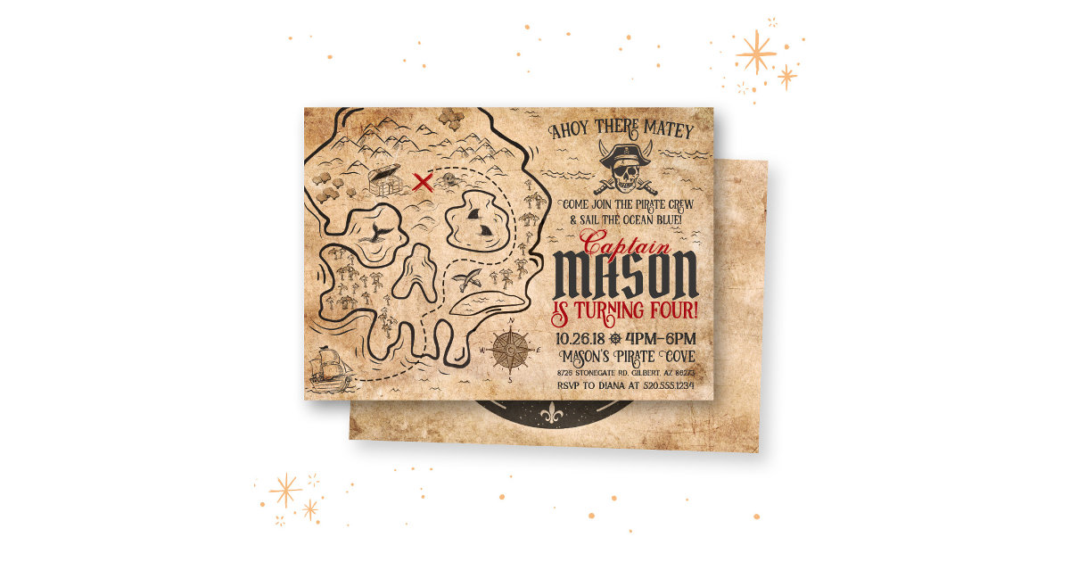 Pirate Treasure Map Birthday Invitation | Zazzle