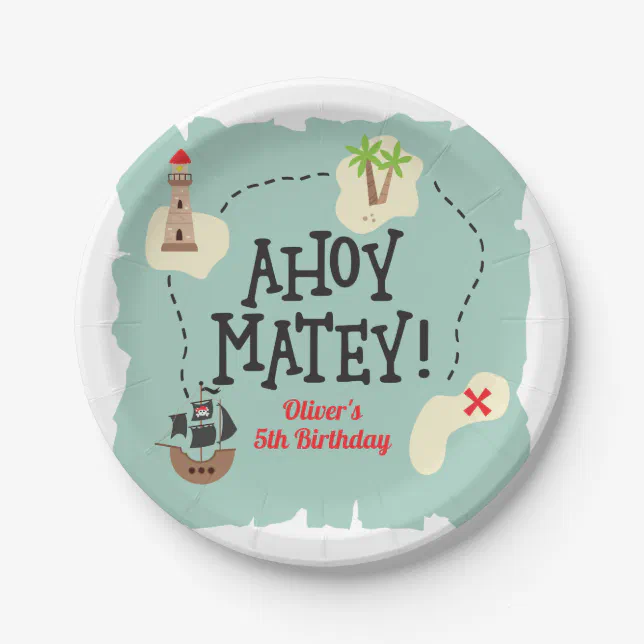 Pirate Treasure Map Birthday Paper Plates | Zazzle