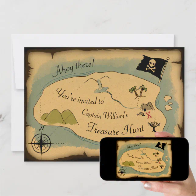 Pirate treasure map birthday party invitation | Zazzle
