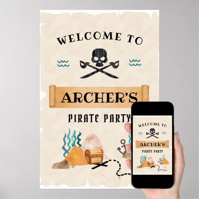 Pirate welcome sign, pirate party poster | Zazzle