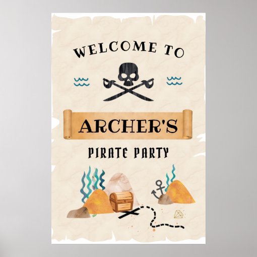 Pirate welcome sign, pirate party poster | Zazzle