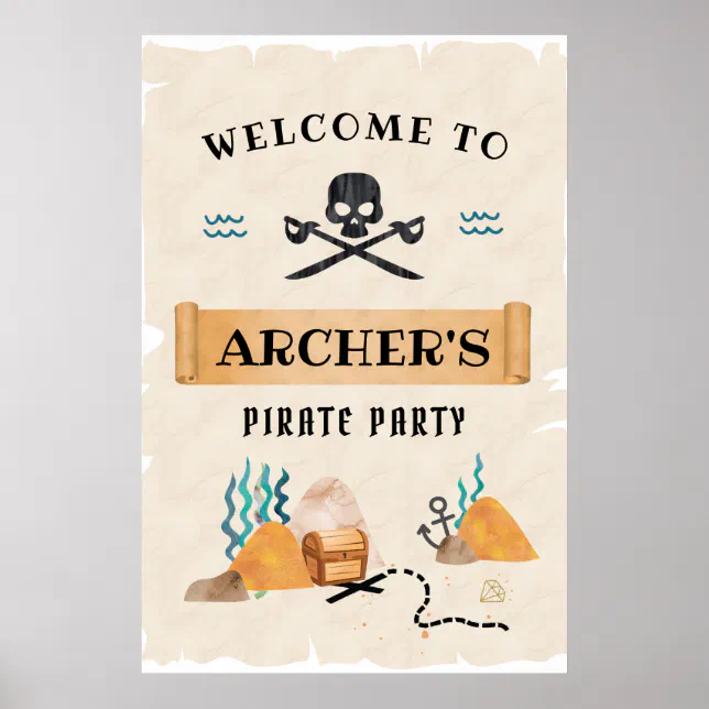 Pirate welcome sign, pirate party poster | Zazzle