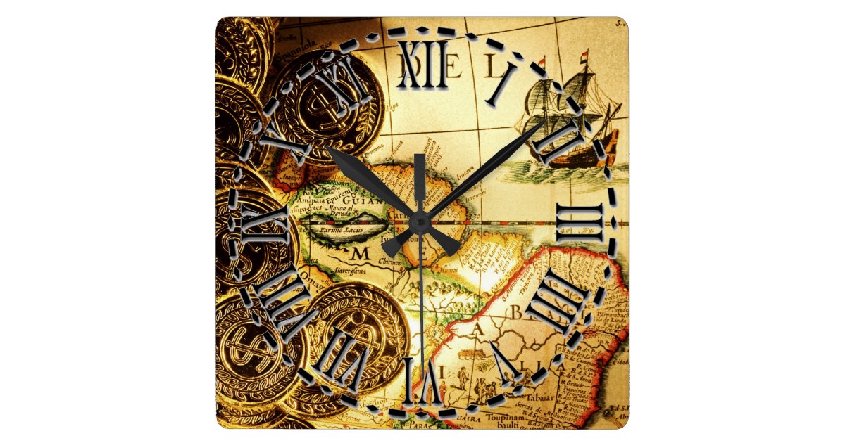 Pirates Gold Treasure Map Wall Clock | Zazzle.com