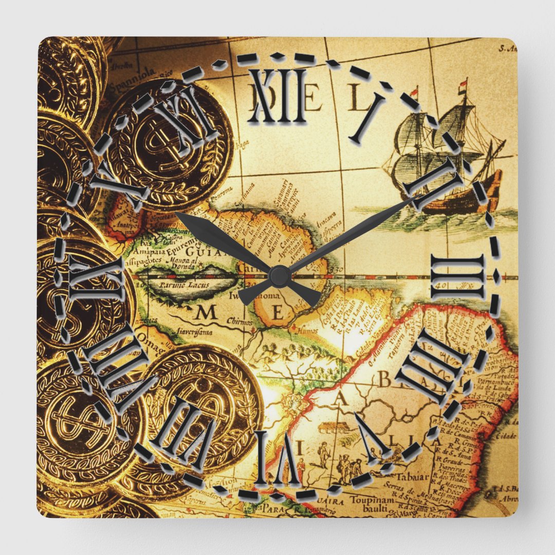 Pirates Gold Treasure Map Wall Clock | Zazzle