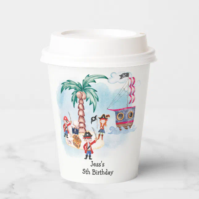 Pirates Treasure Hunt Map Kids Boy Birthday Paper Cups | Zazzle