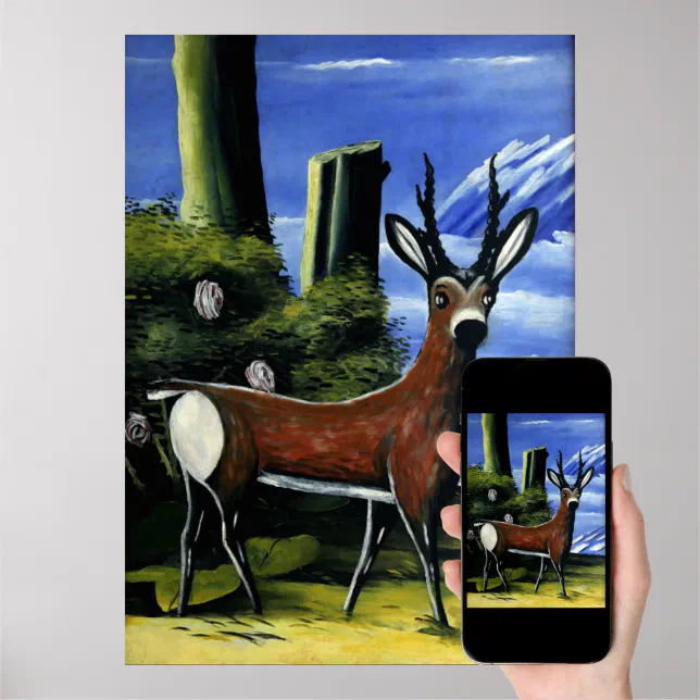 Pirosmani - Roe Deer with a Landscape Background Poster | Zazzle