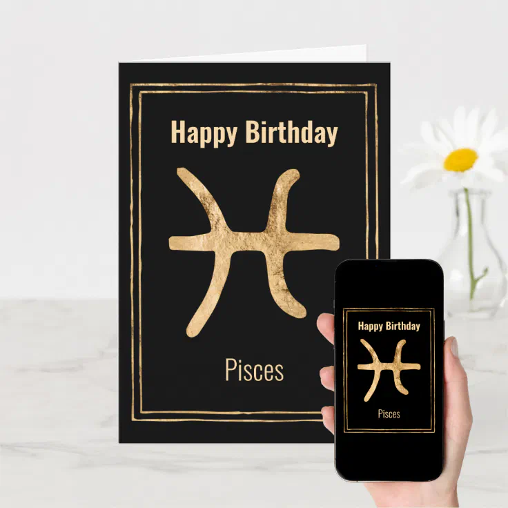 Pisces astrology zodiac gold Happy Birthday Card | Zazzle