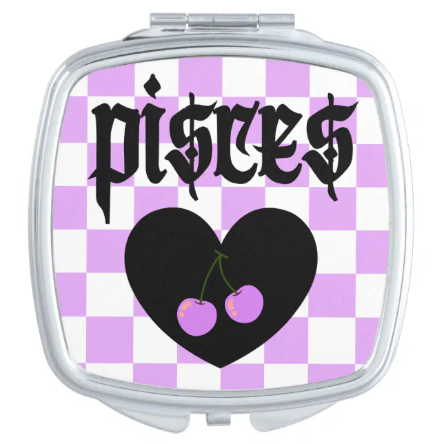 Pisces Gothic Aesthetic Checkered Cherry Art Compact Mirror | Zazzle