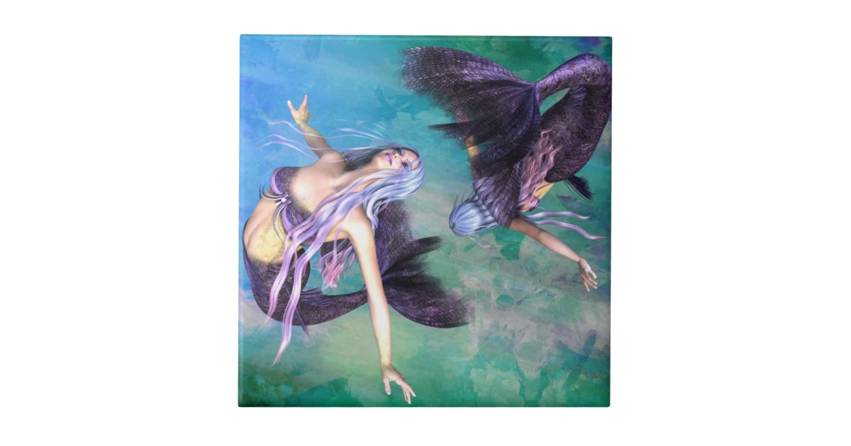 Pisces – Two Mermaids Swimming in a Loop Ceramic Tile | Zazzle