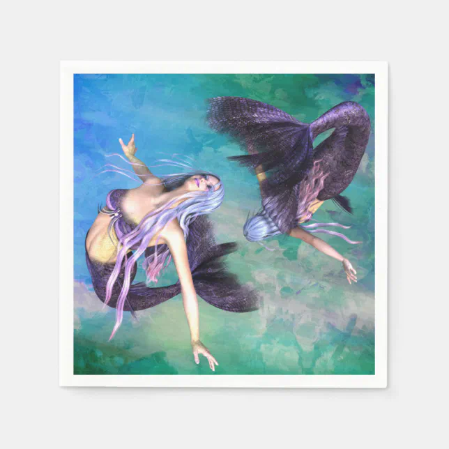 Pisces – Two Mermaids Swimming in a Loop Napkins | Zazzle