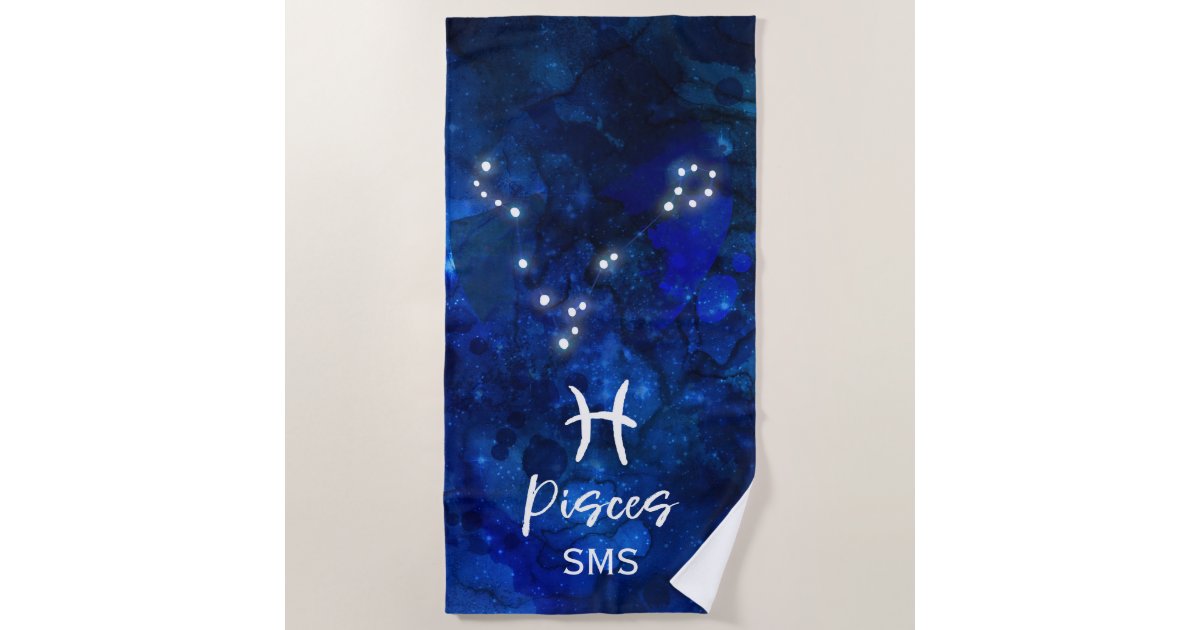 Pisces Zodiac Constellation Blue Galaxy Monogram Beach Towel | Zazzle
