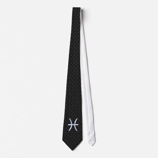 Pisces Zodiac Symbol on Black Snake Skin Decor Tie | Zazzle