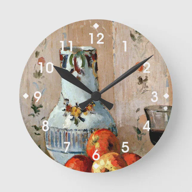 Pissarro: Still Life with Apples and Pitcher Round Clock | Zazzle