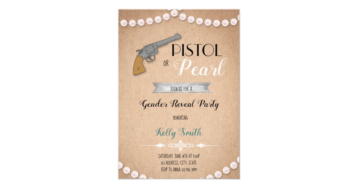Pistols Or Pearl Gender Reveal Invitation 2636