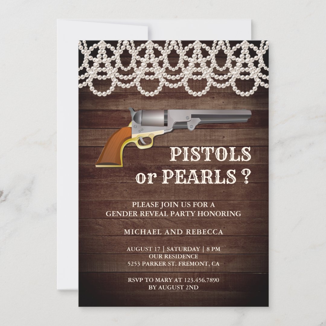 Pistols Or Pearls Gender Reveal Party Invitation Zazzle 7737