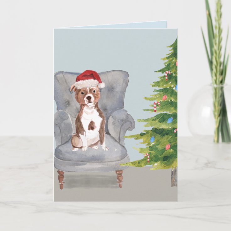 Pit Bull Christmas Card, Holiday Card with Dog | Zazzle