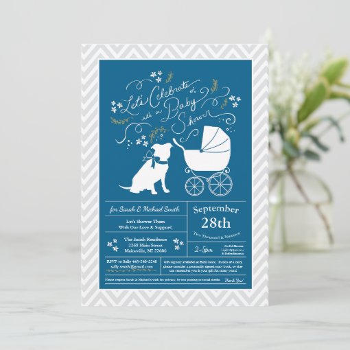 Pit Bull Dog Baby Shower Blue Boy Pitbull Invitation | Zazzle