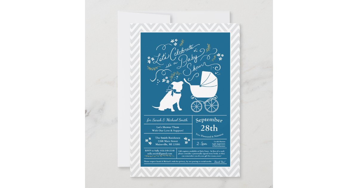 Pit Bull Dog Baby Shower Blue Boy Pitbull Invitation | Zazzle