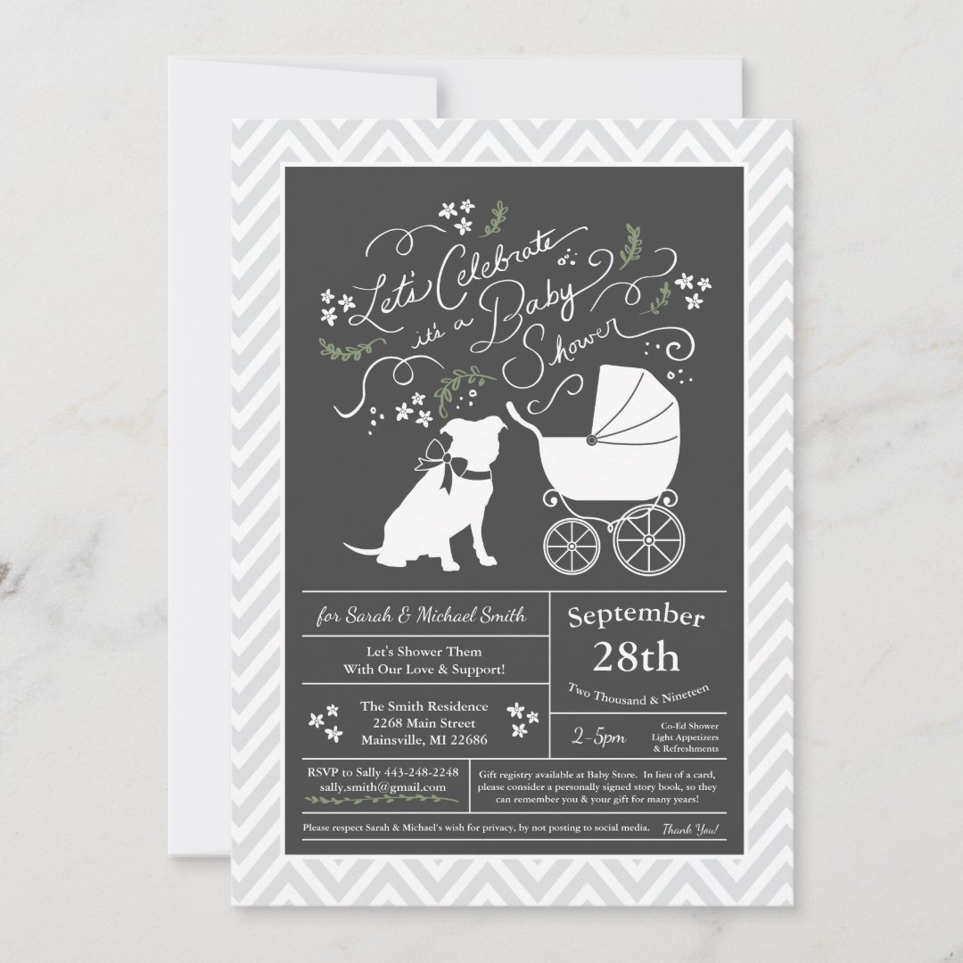 Pit Bull Dog Baby Shower Gender Neutral Pitbull Invitation | Zazzle