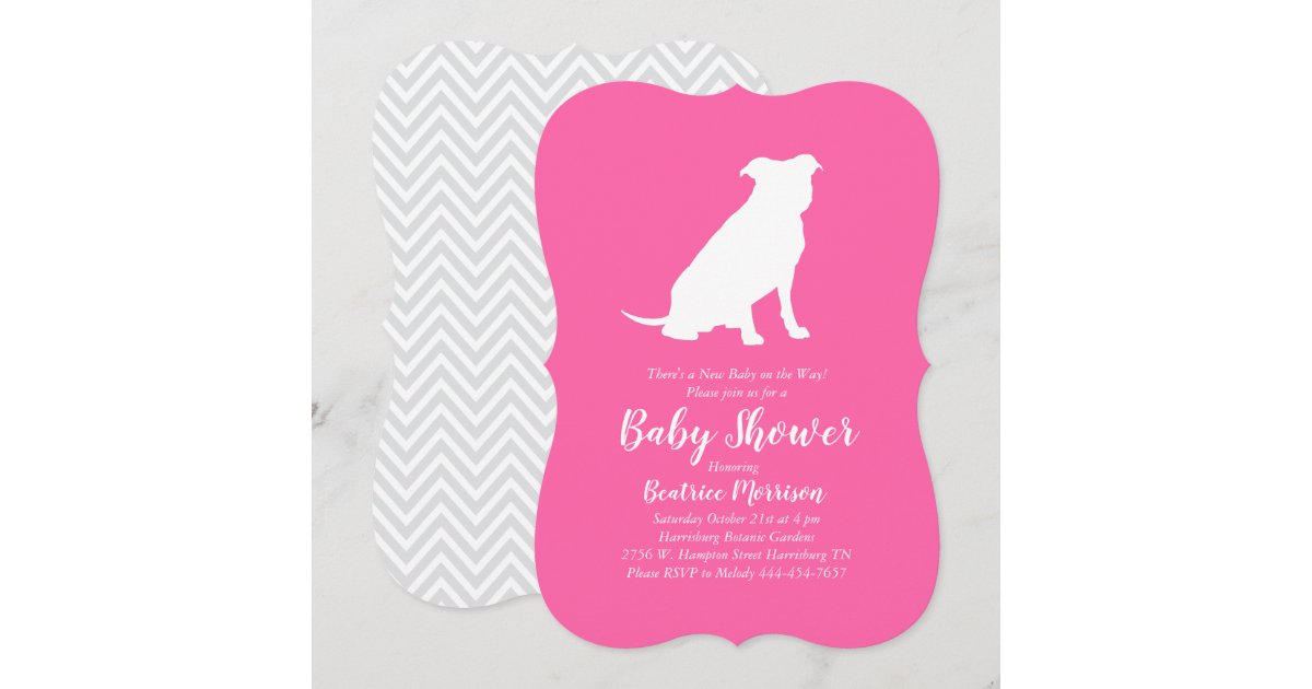 Pit Bull Dog Baby Shower Pink Girl Pitbull Invitation | Zazzle