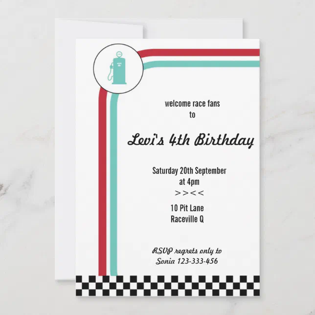 Pit Lane Racing Car Birthday Invitation | Zazzle