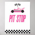 Pit Stop Pink Flame Race Car Party Table Sign | Zazzle