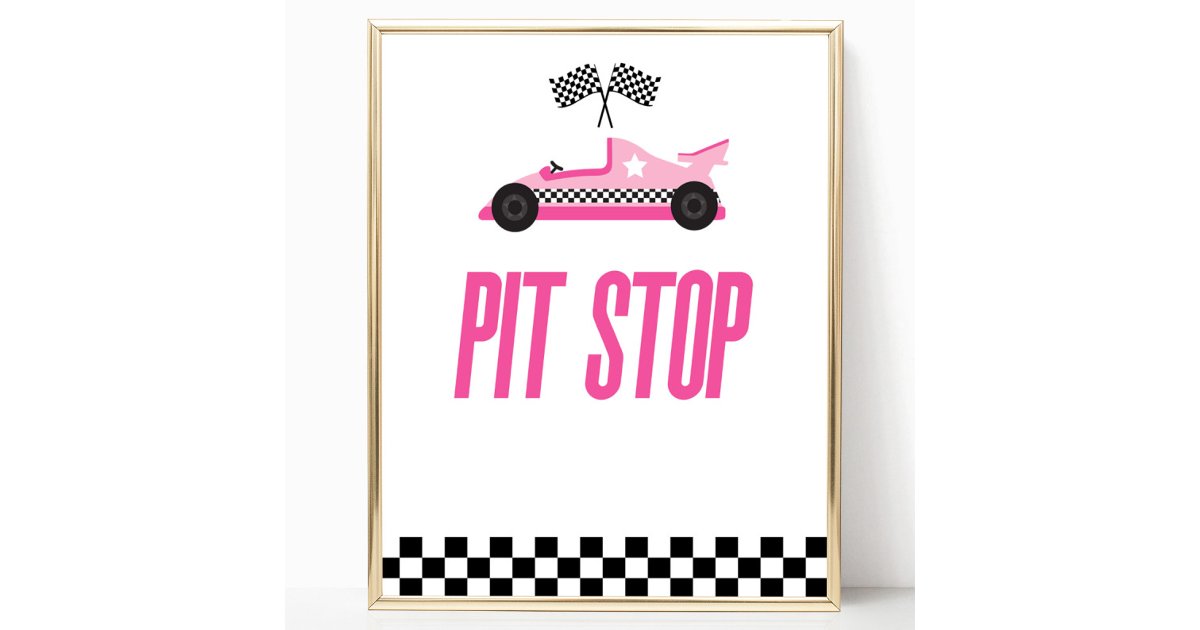 Pit Stop Pink Flame Race Car Party Table Sign | Zazzle