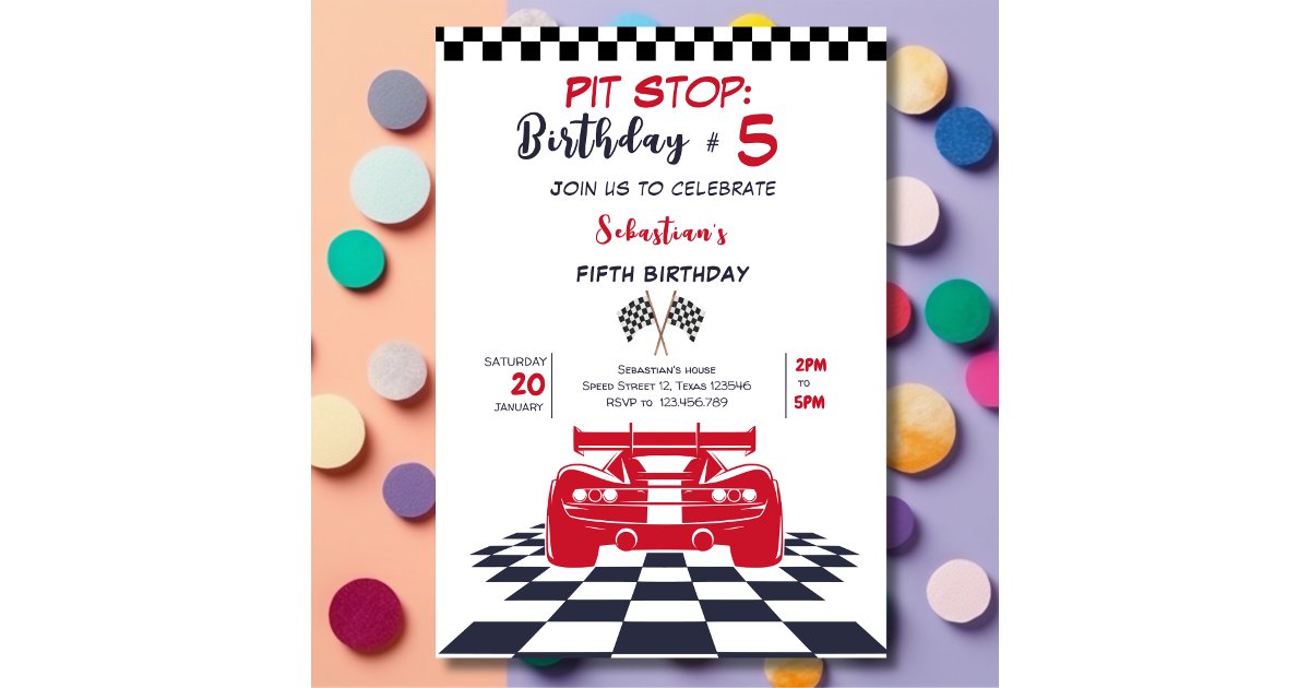 Pit stop: racing car kids birthday invitation | Zazzle