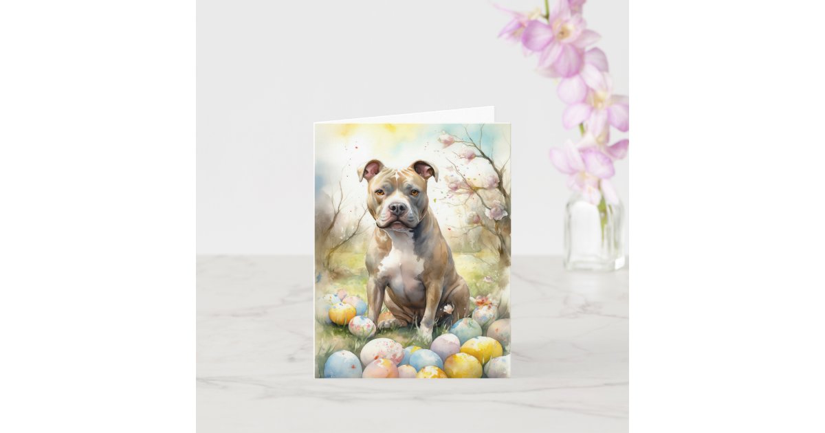 Pitbull Dog with Easter Eggs Holiday Card | Zazzle