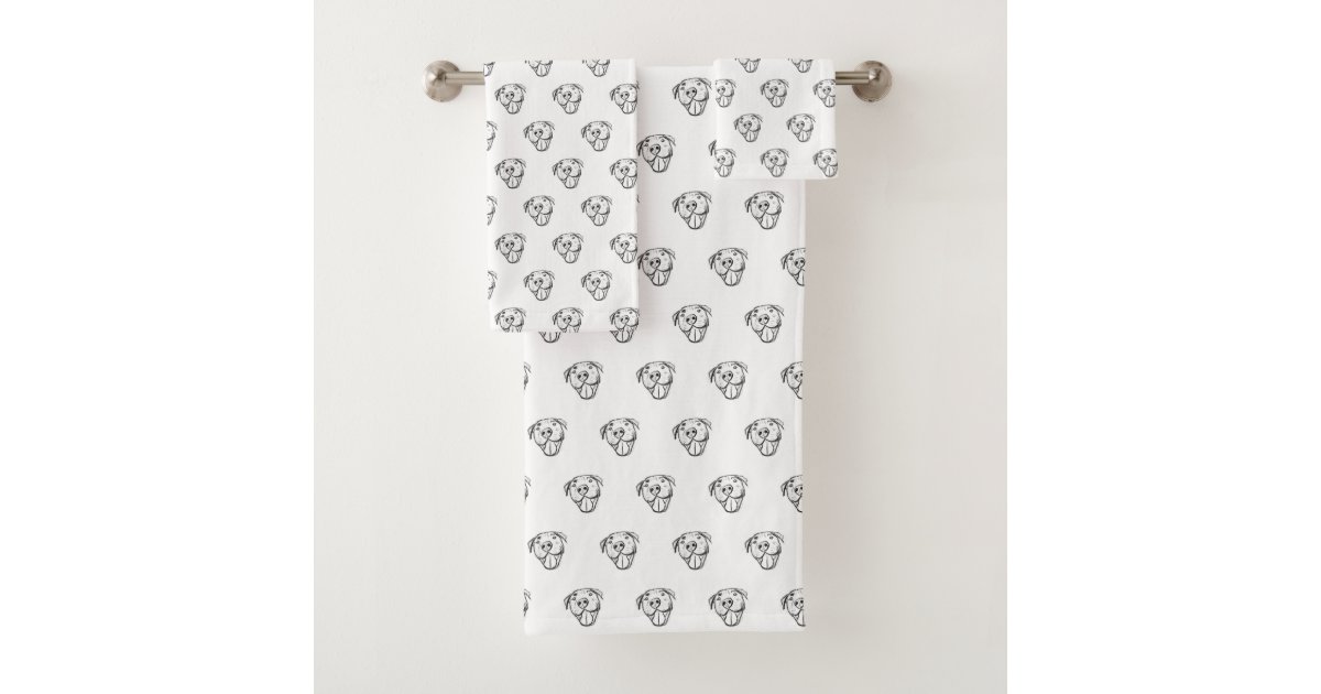 pitbull drawing simple dog lovers black white bath towel set | Zazzle
