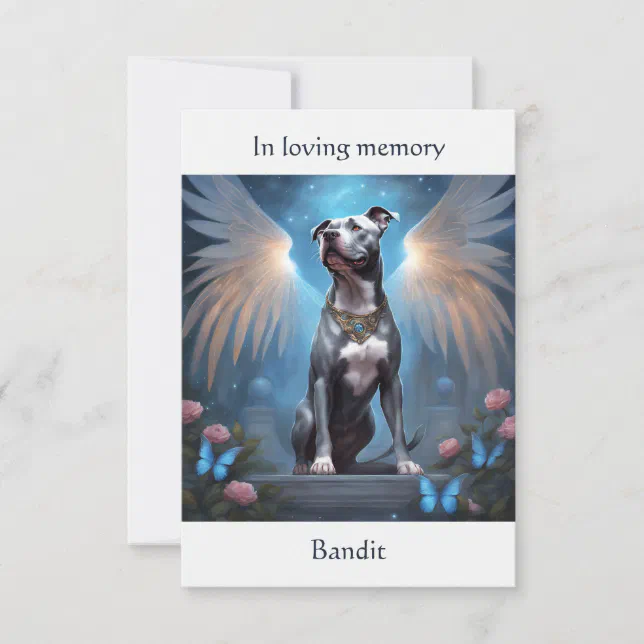Pitbull Grey Memorial Poem Custom Name Sympathy Thank You Card | Zazzle