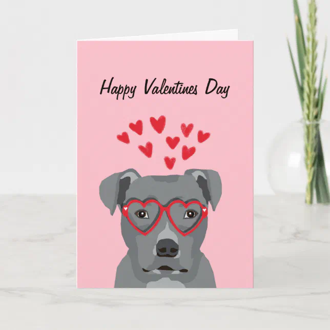 Pitbull Grey Valentines Dog Card | Zazzle