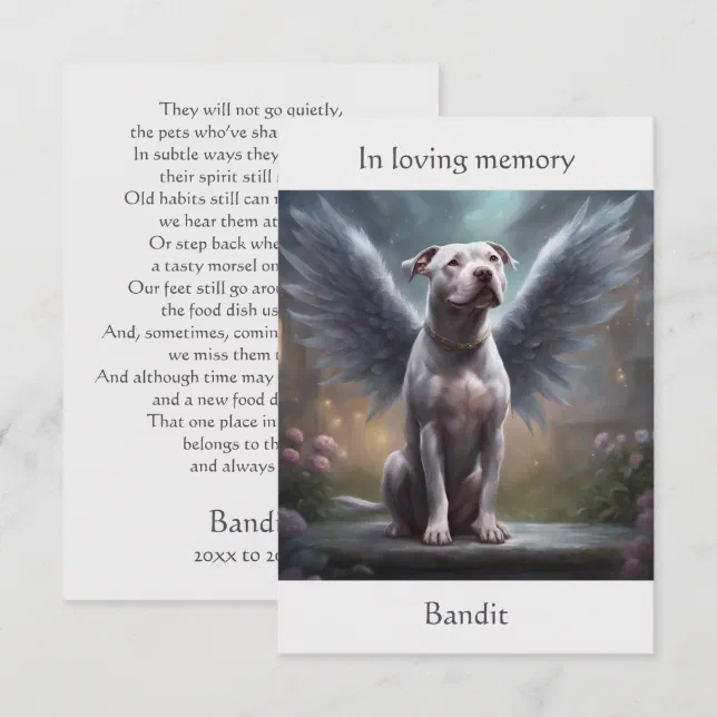 Pitbull White Memorial Poem Custom Name Sympathy Thank You Card | Zazzle