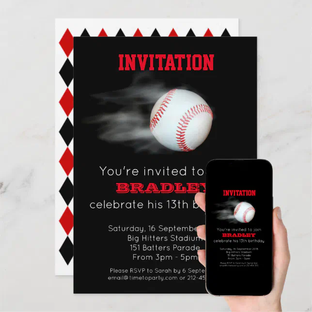 Pitch The Ball Baseball Team Customized Editable Invitation | Zazzle