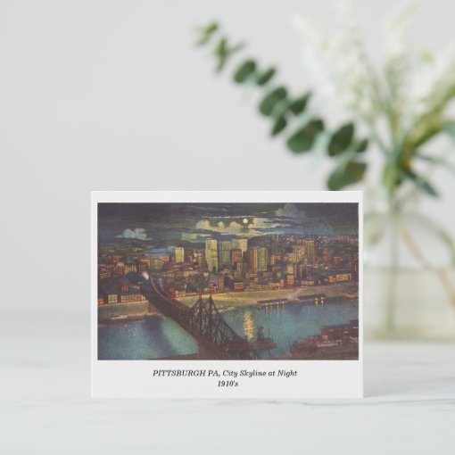 Pittsburgh PA, City Skyline at Night old postcard | Zazzle