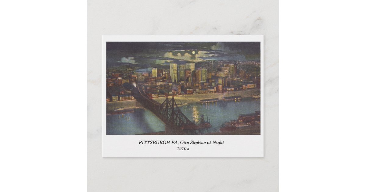 Pittsburgh PA, City Skyline at Night old postcard | Zazzle