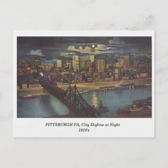Pittsburgh PA, City Skyline at Night old postcard | Zazzle