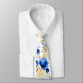 PixDezine H2 Flowers Cerulean Blue Gold Roses Neck Tie | Zazzle