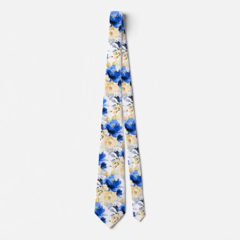 PixDezine H2 Flowers Cerulean Blue Gold Roses Neck Tie | Zazzle