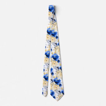 PixDezine H2 Flowers Cerulean Blue Gold Roses Neck Tie | Zazzle