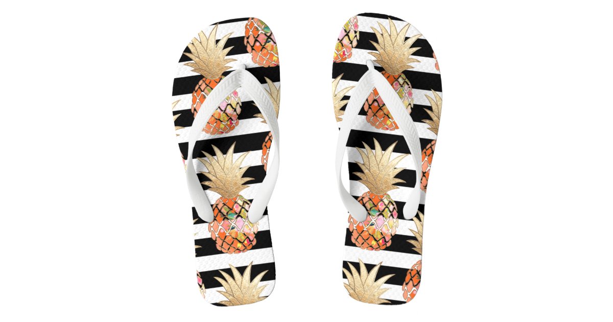 PixDezines Aloha Pineapples+Stripes Flip Flops | Zazzle