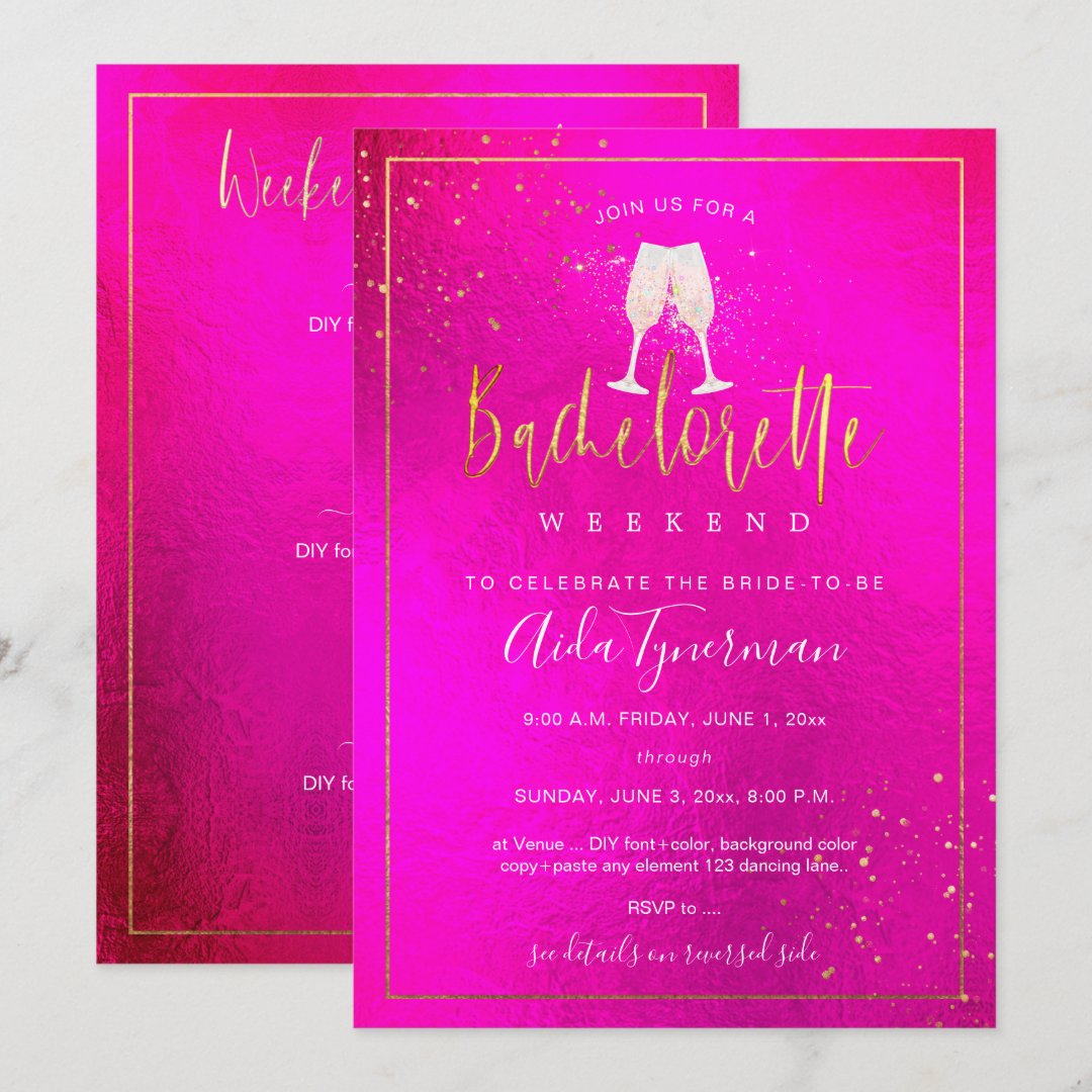 PixDezines Bachelorette Weekend Hot n Flashy Pink Invitation | Zazzle