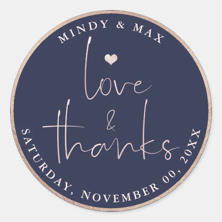 Pixdezines Blush Pink Love Thanks Diy Navy Classic Round Sticker Zazzle