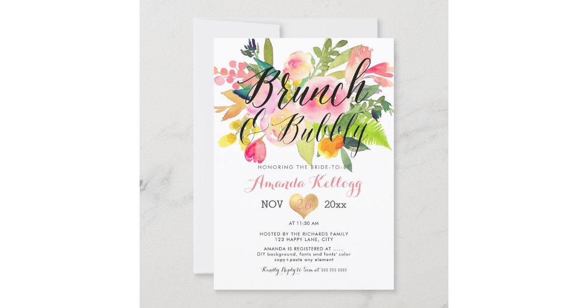 PixDezines Brunch & Bubbly Spring Floral Invitation | Zazzle