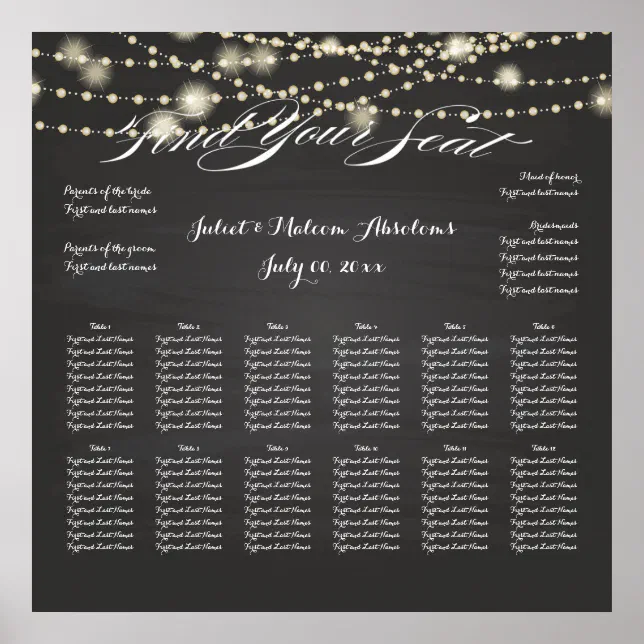PixDezines Chalkboard/lights strings/seating chart | Zazzle