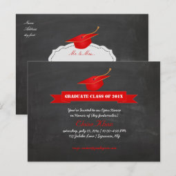 PixDezines chalkboard+red cap graduation Invitation Postcard | Zazzle