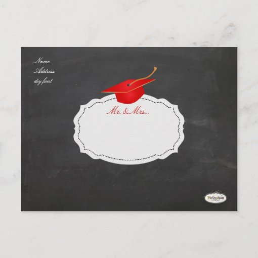 PixDezines chalkboard+red cap graduation Invitation Postcard | Zazzle