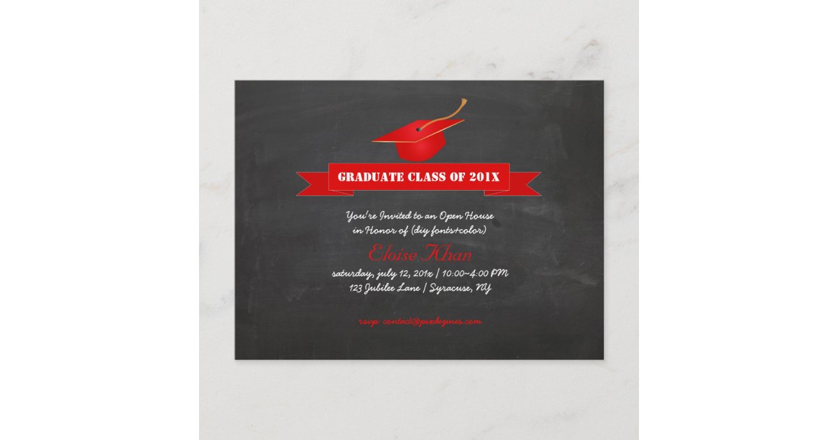 PixDezines chalkboard+red cap graduation Invitation Postcard | Zazzle