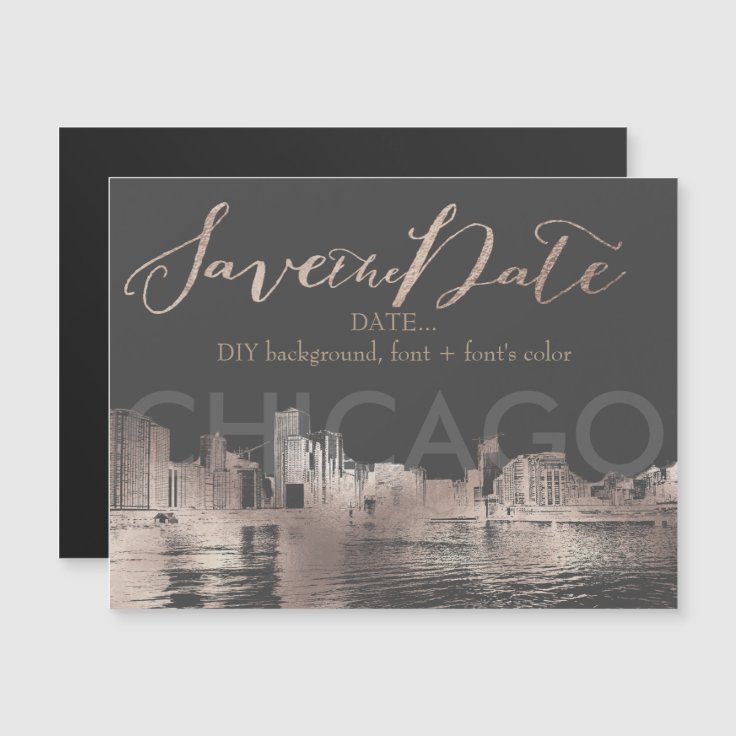 PixDezines Chicago Sketched Cityscape Magnetic Invitation | Zazzle