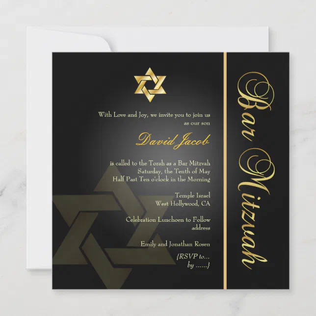 PixDezines Classic Bar Mitzvah/gold+black Invitation | Zazzle